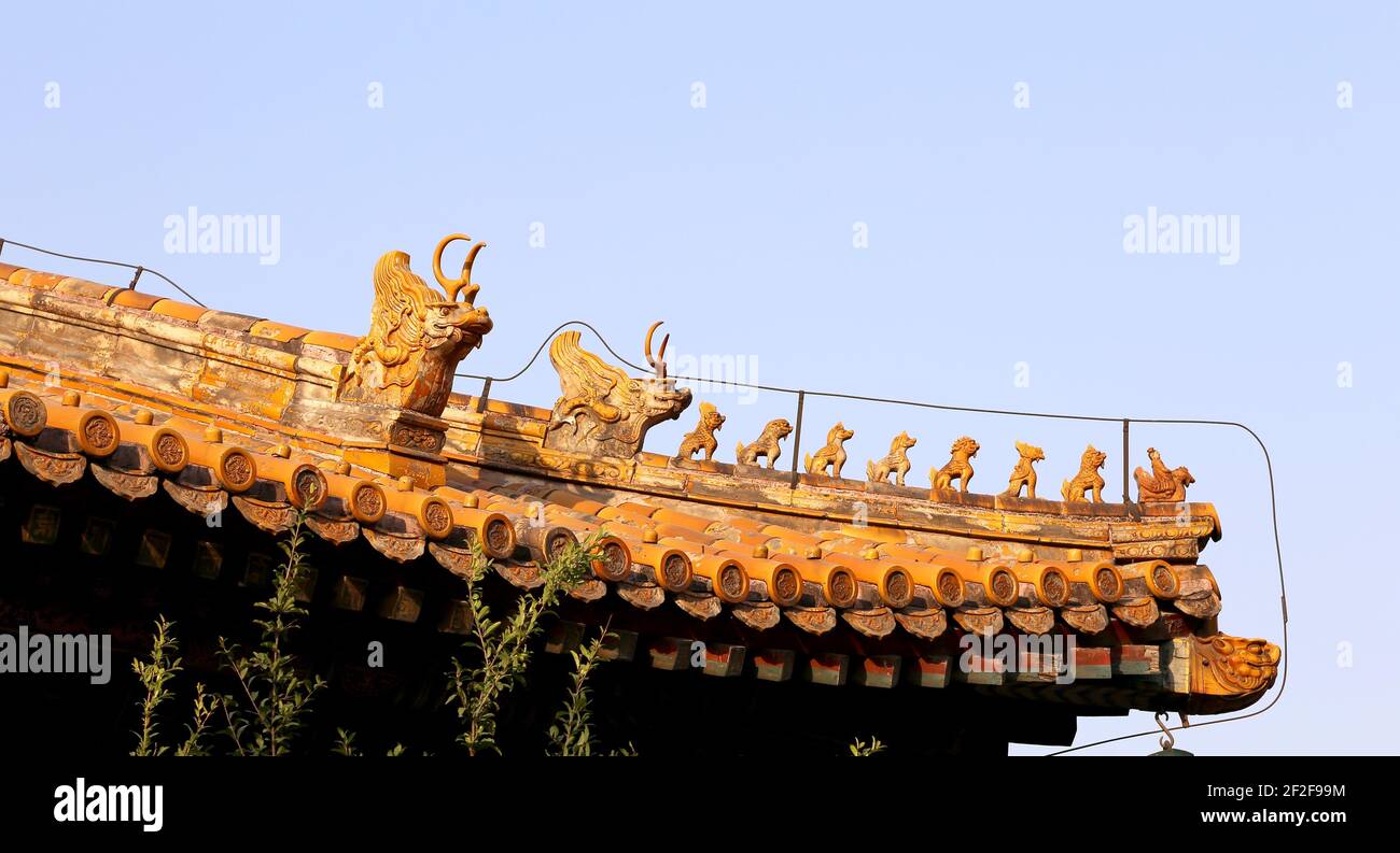 Roof decorations in Yonghe Temple (Lama Temple) in Beijing, China Stock ...