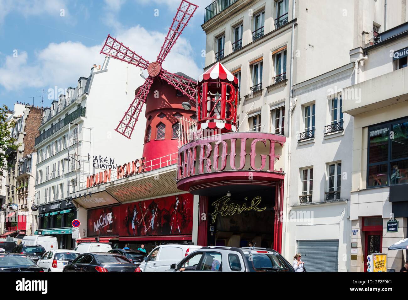 PARIS, FRANCE - Jul 08, 2015: A view of the Moulin Rouge in the ...