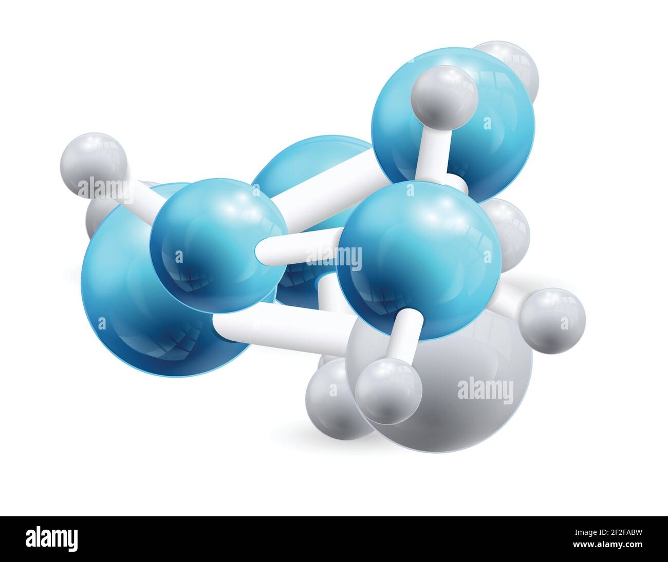 Model of 3d molecule object consisting of three white atoms and one big ...