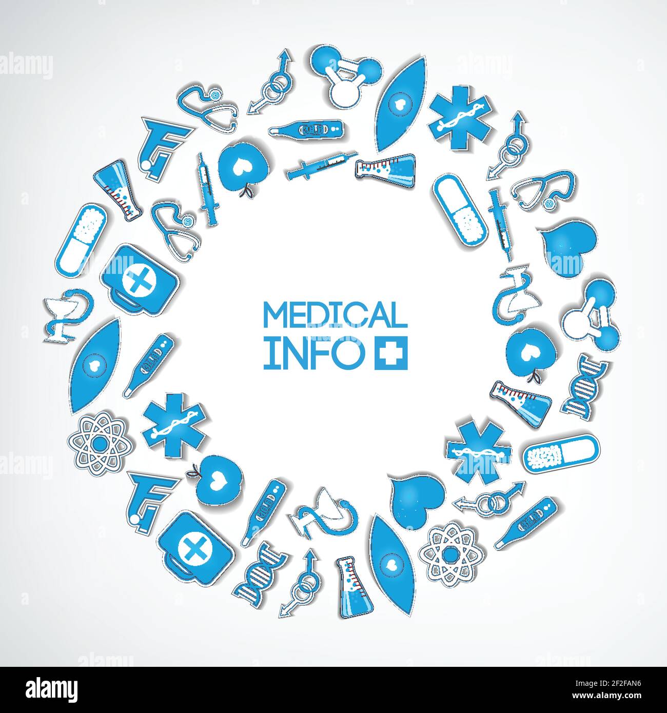 Medical round design template with inscription and blue paper stickers ...