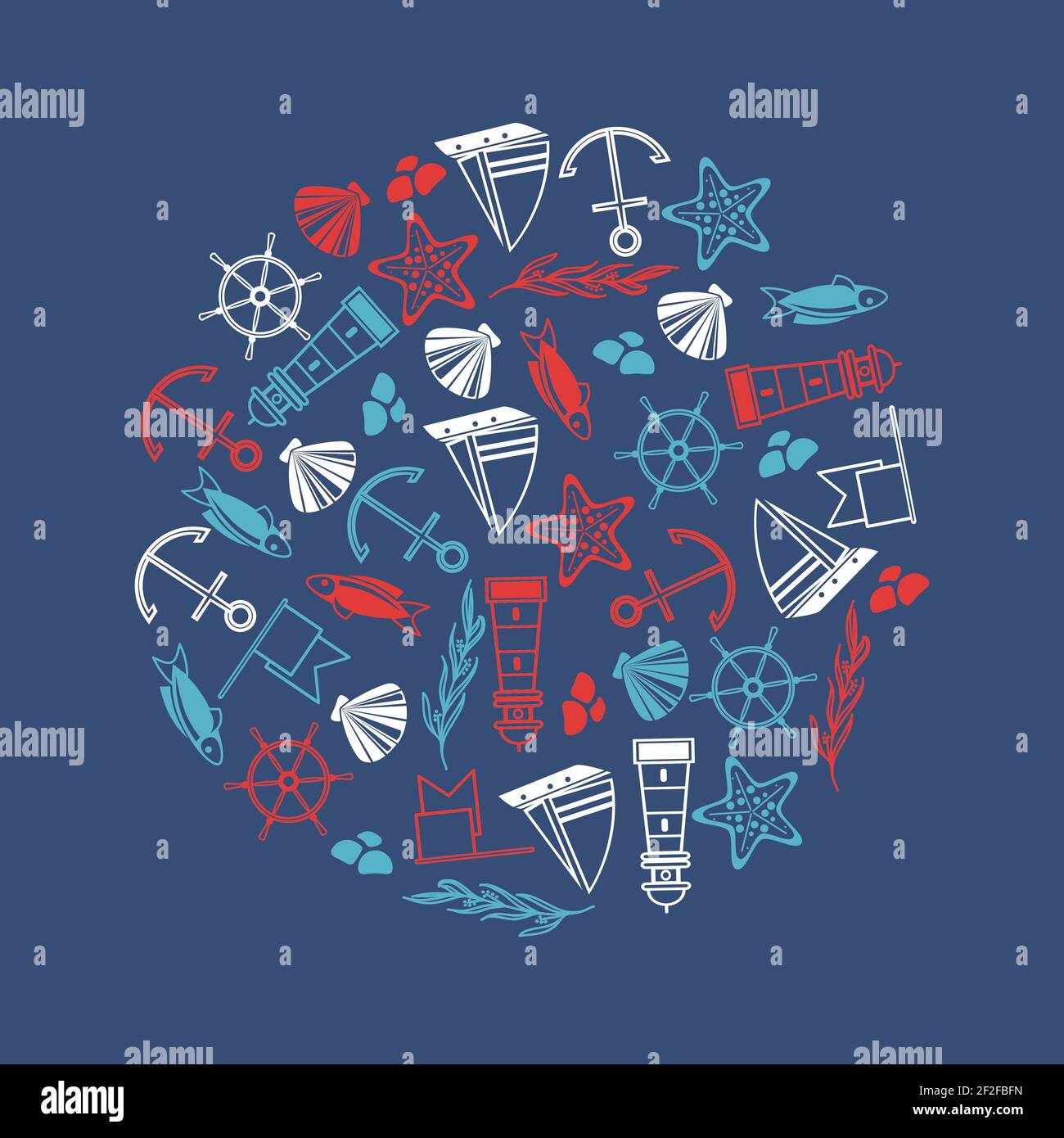 Yachting object poster in the circle with many maritime elements such ...
