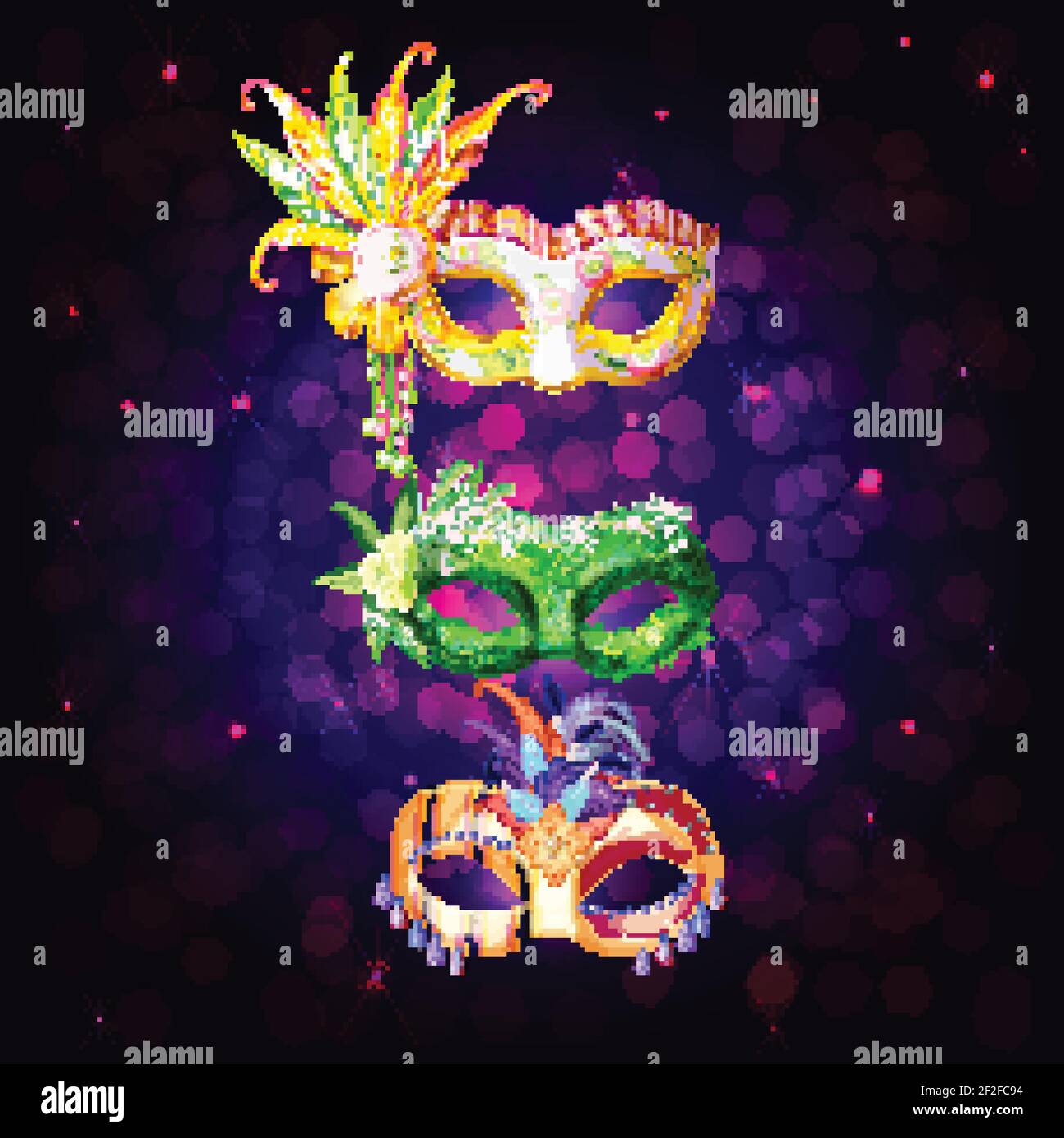 Cartoon carnival masks collection with flowers feathers and jewels on ...