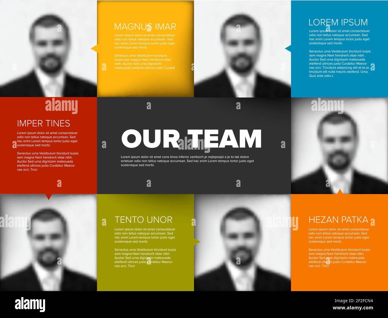 Company team color mosaic presentation template with team profile ...