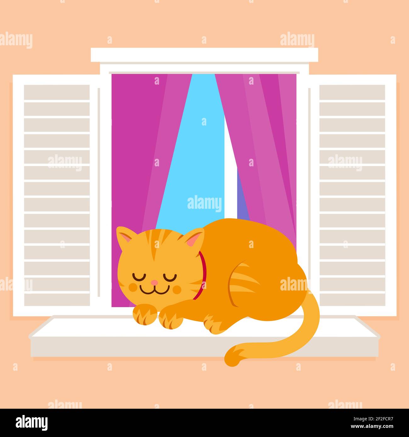 A cute cat sleeping on a window sill Stock Photo - Alamy