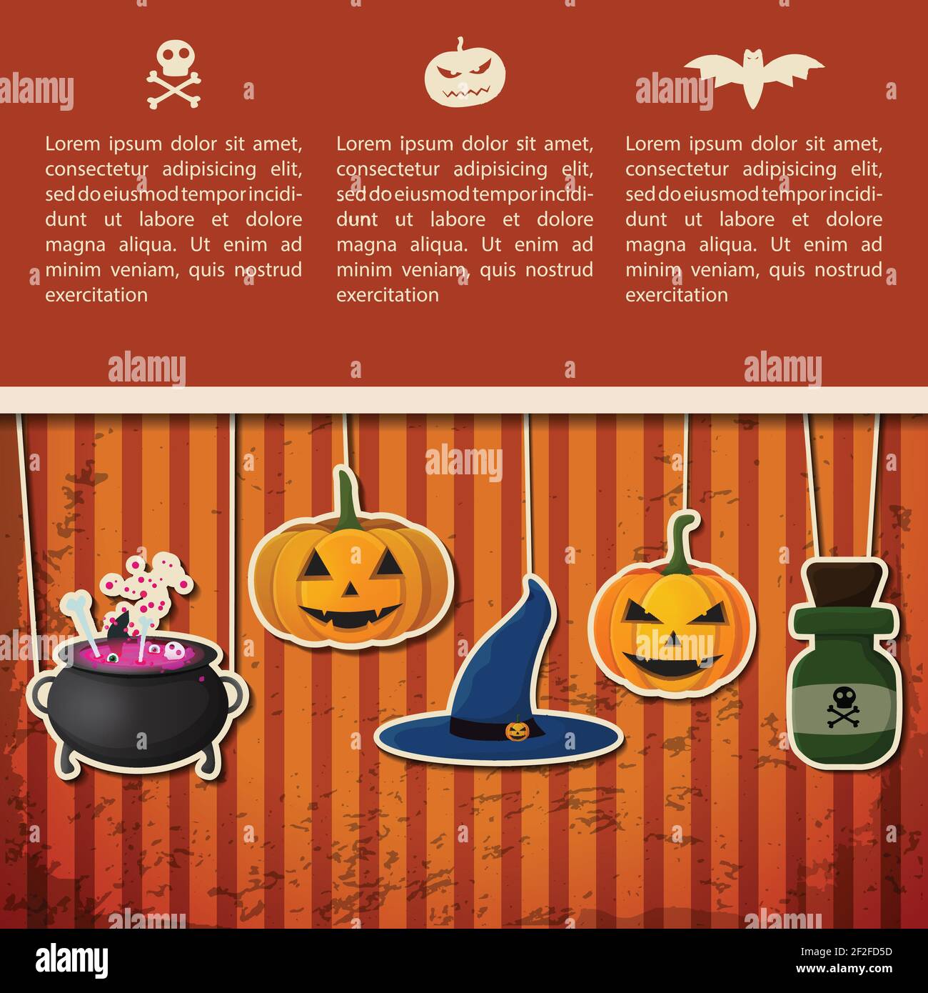Happy Halloween greeting poster with text and paper hanging pumpkins ...