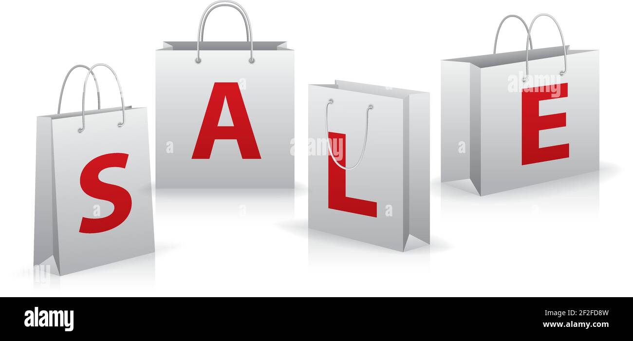 Creative Realistic Bags Poster with colored bags and word sale vector ...