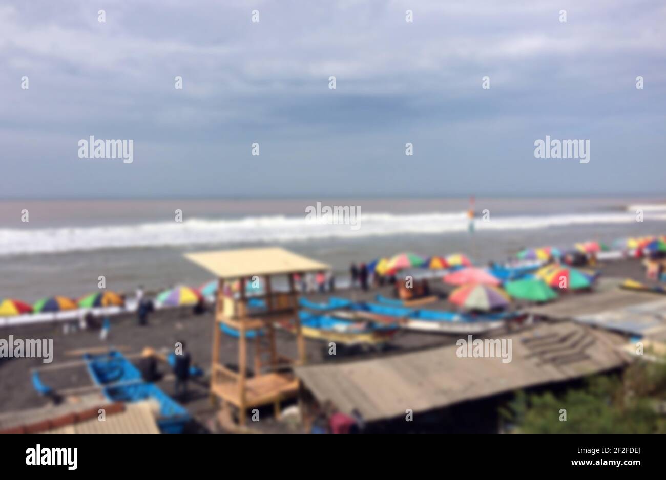 Defocused abstract background of a fishing boat on a beach in Depok ...
