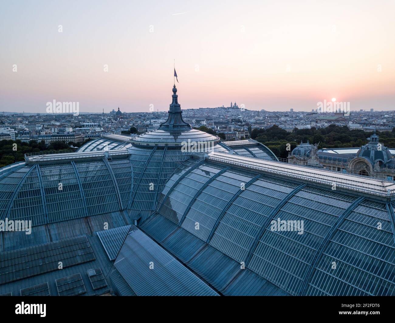 Bird eye view from the Grand Palais, Paris, France at sunrise. Peaceful ...