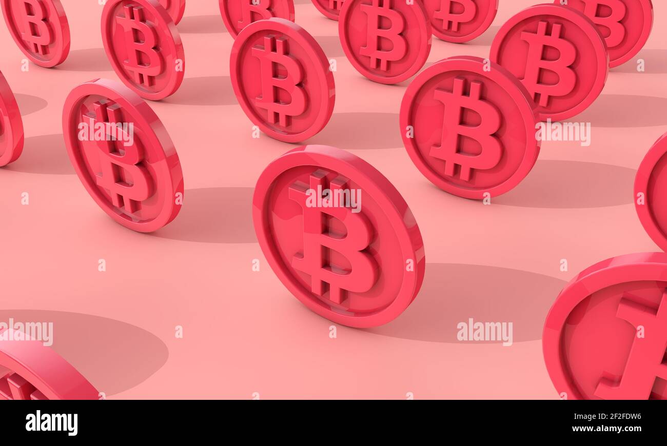 Bitcoin blockchain cryptocurrency logo on a coin. 3D Rendering Stock ...