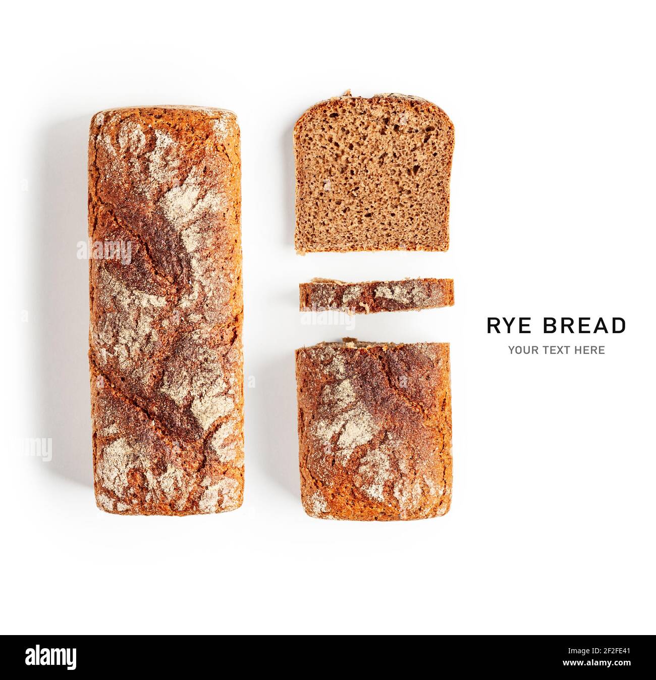 Fresh bread creative layout isolated on white background. Sliced whole ...