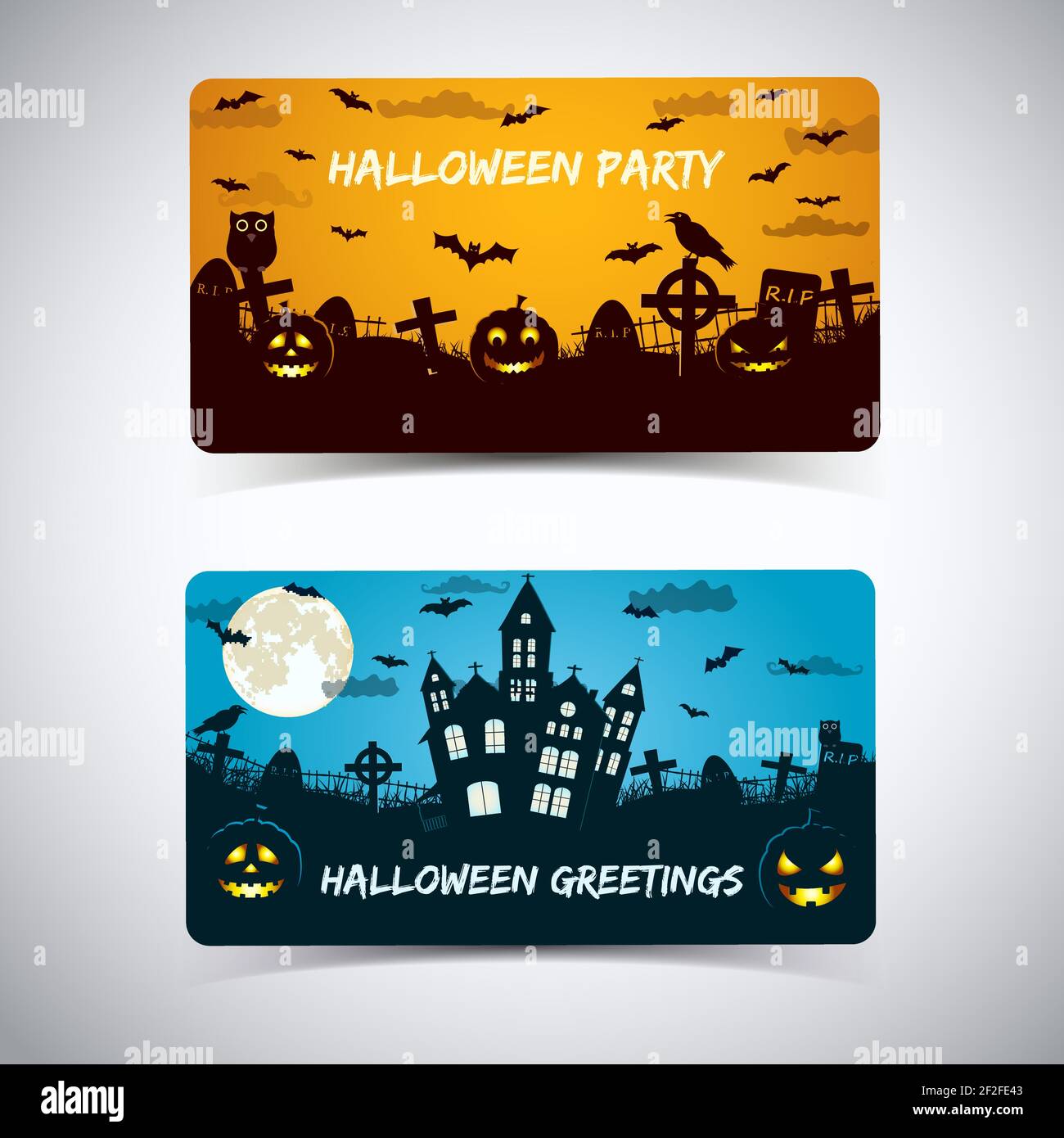 Halloween night banners with haunted house cemerety lanterns from ...