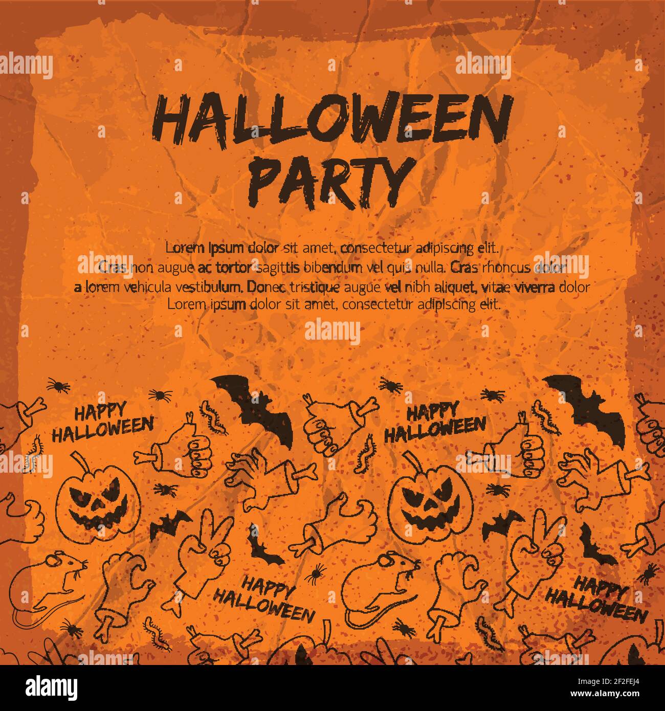 Halloween party flyer with animals lanterns from pumpkin hands and ...