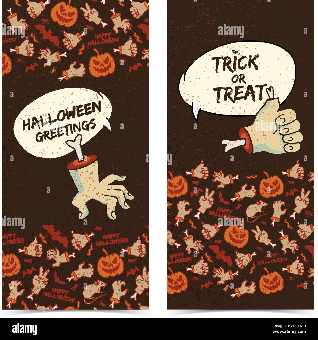 Happy Halloween vertical banners with speech clouds cut zombie arms ...