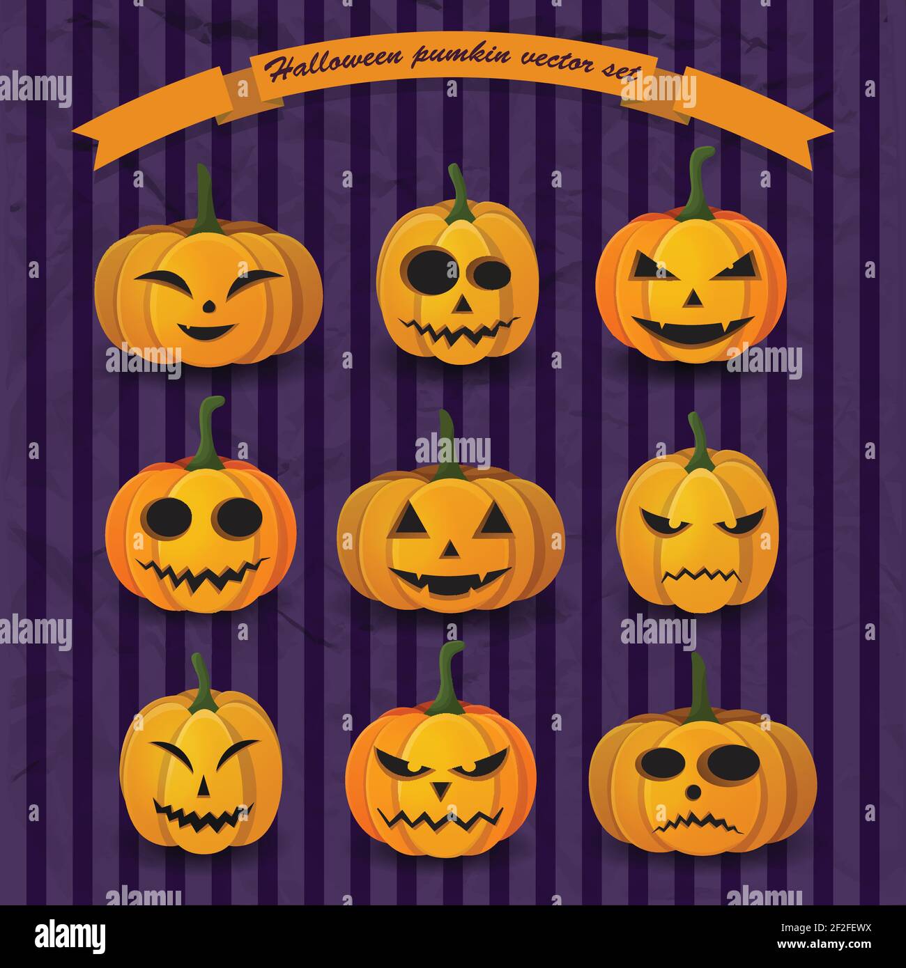 Festive Halloween pumpkins collection with different expressions and ...
