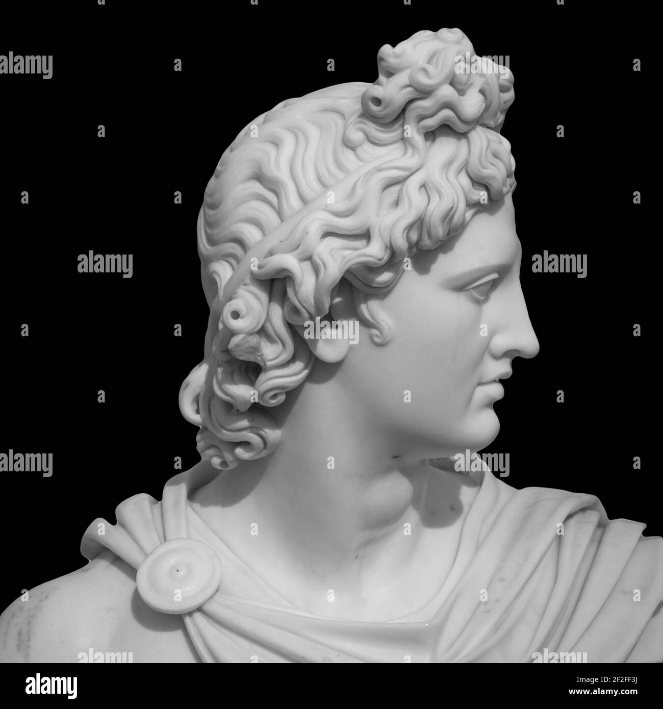 White gypsum copy of ancient statue of Apollo God of Sun head isolated ...