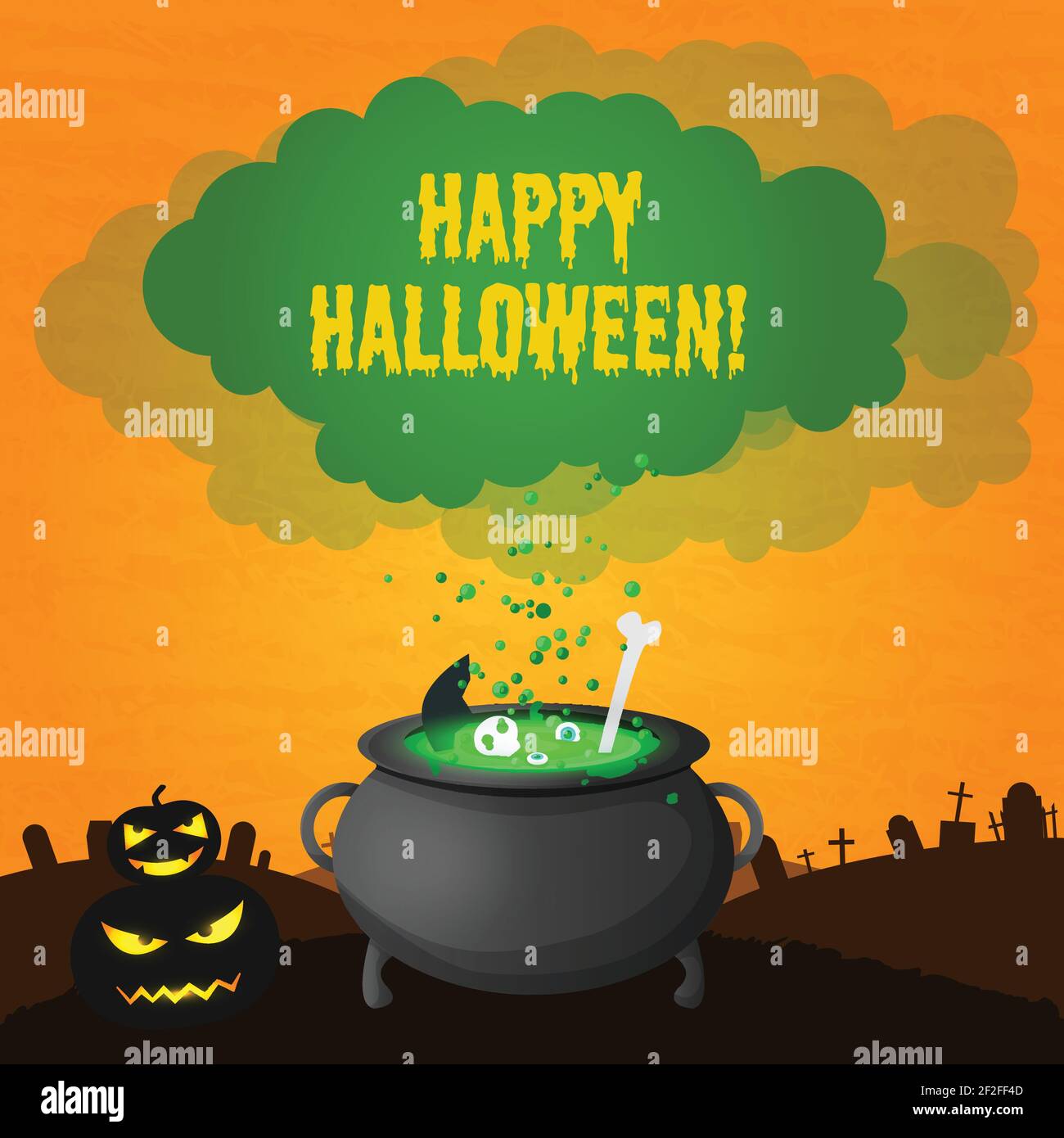 Festive Happy Halloween template with inscription scary pumpkins and ...