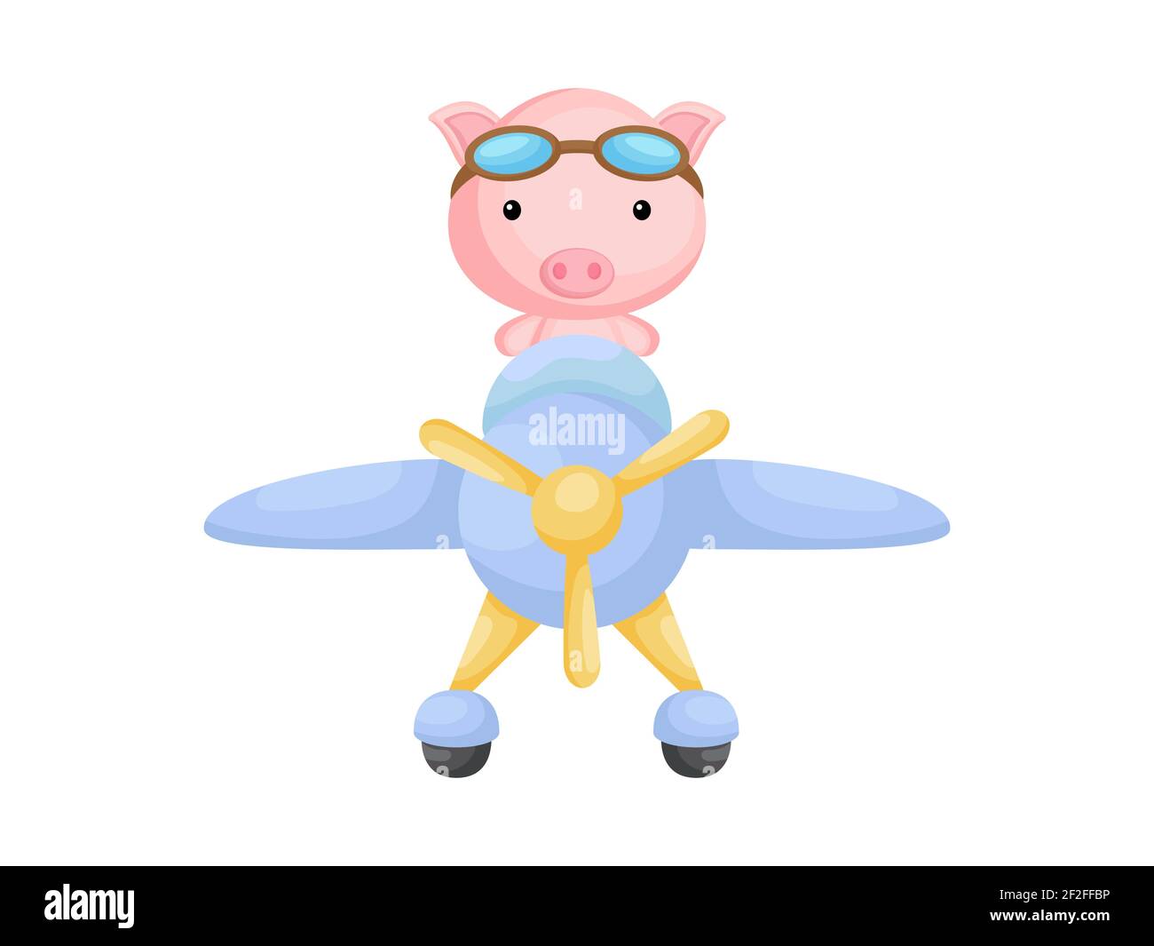 Little pig wearing aviator goggles flying an airplane. Funny baby ...