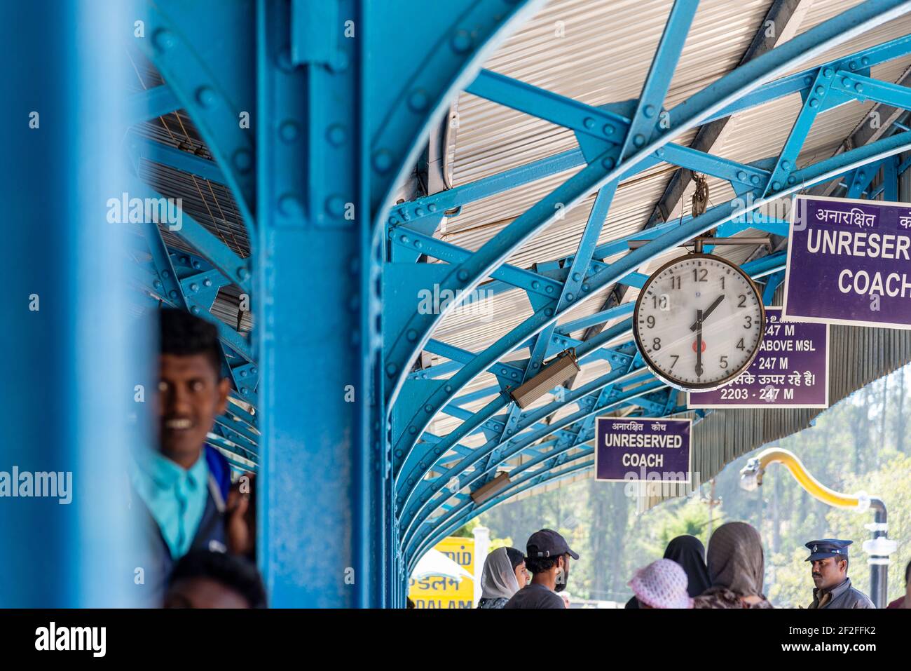 Platform marking at the train station in Mettupalayam, Tamil Nadu ...