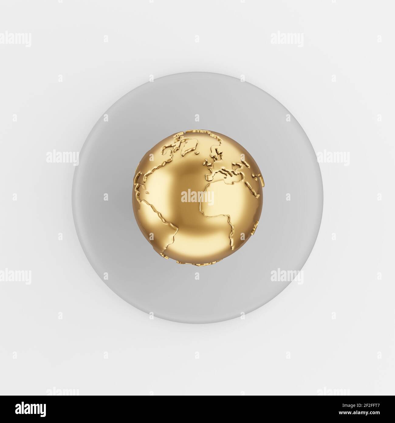 Golden globe icon in cartoon style. 3d rendering gray round button key ...