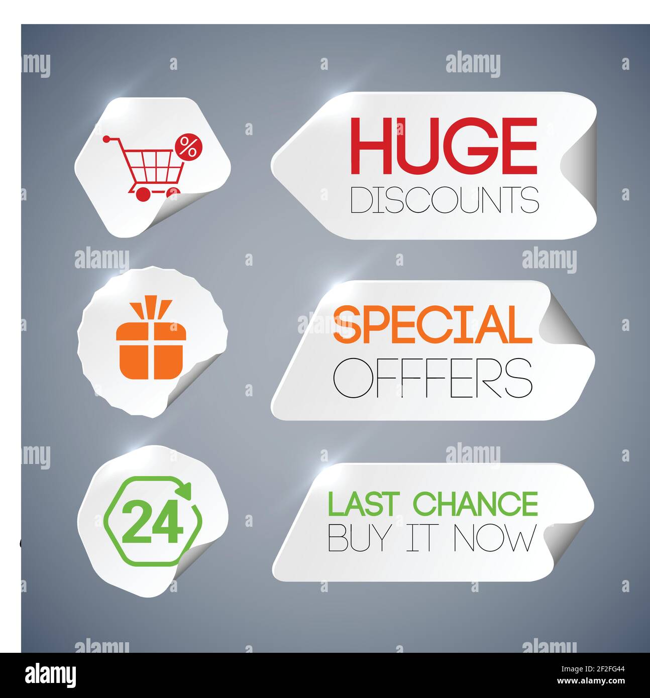 Sale labels set with discounts symbols on grey background paper style ...