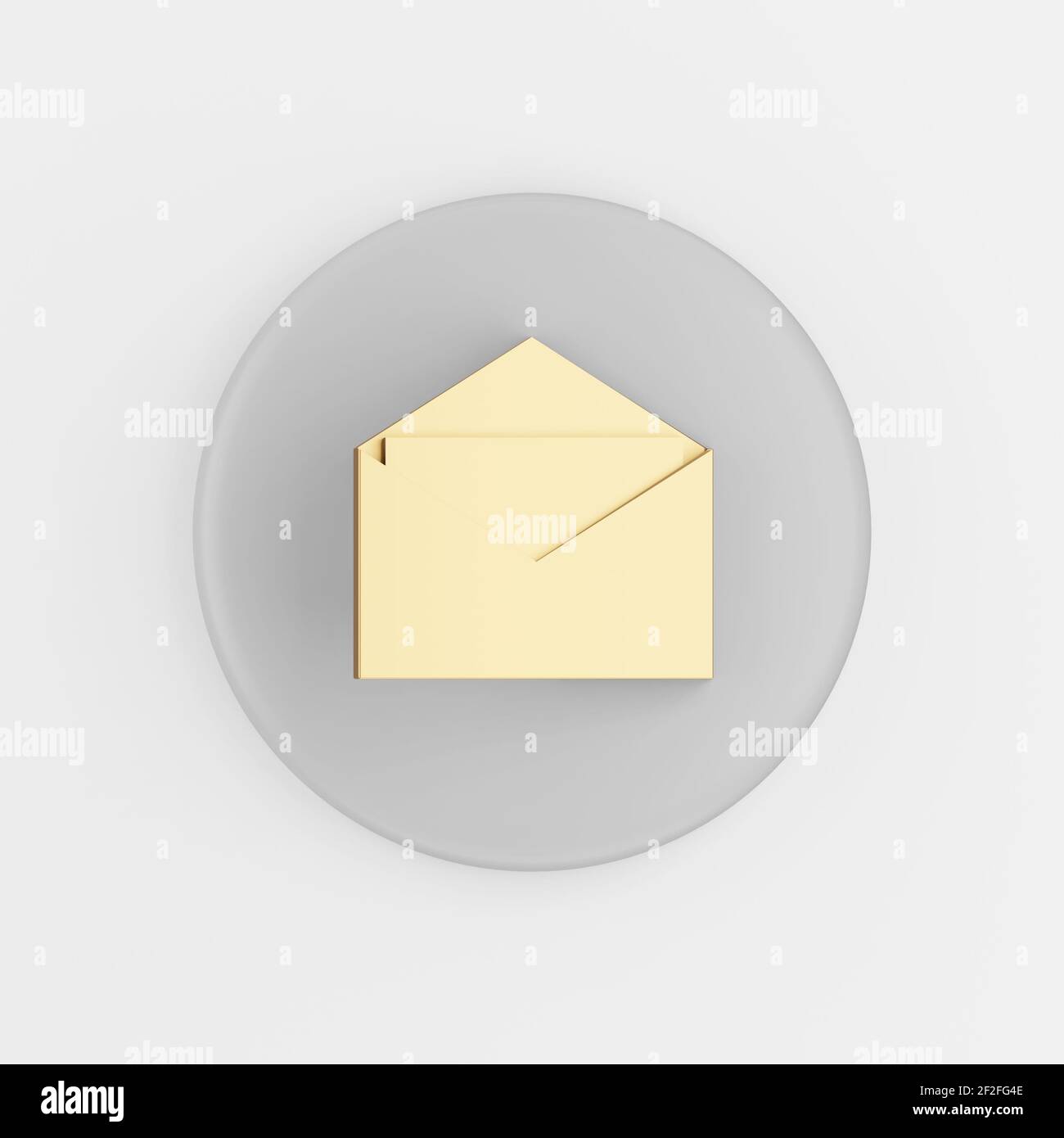 Gold open e-mail icon in flat style. 3d rendering gray round button key, interface ui ux element ...