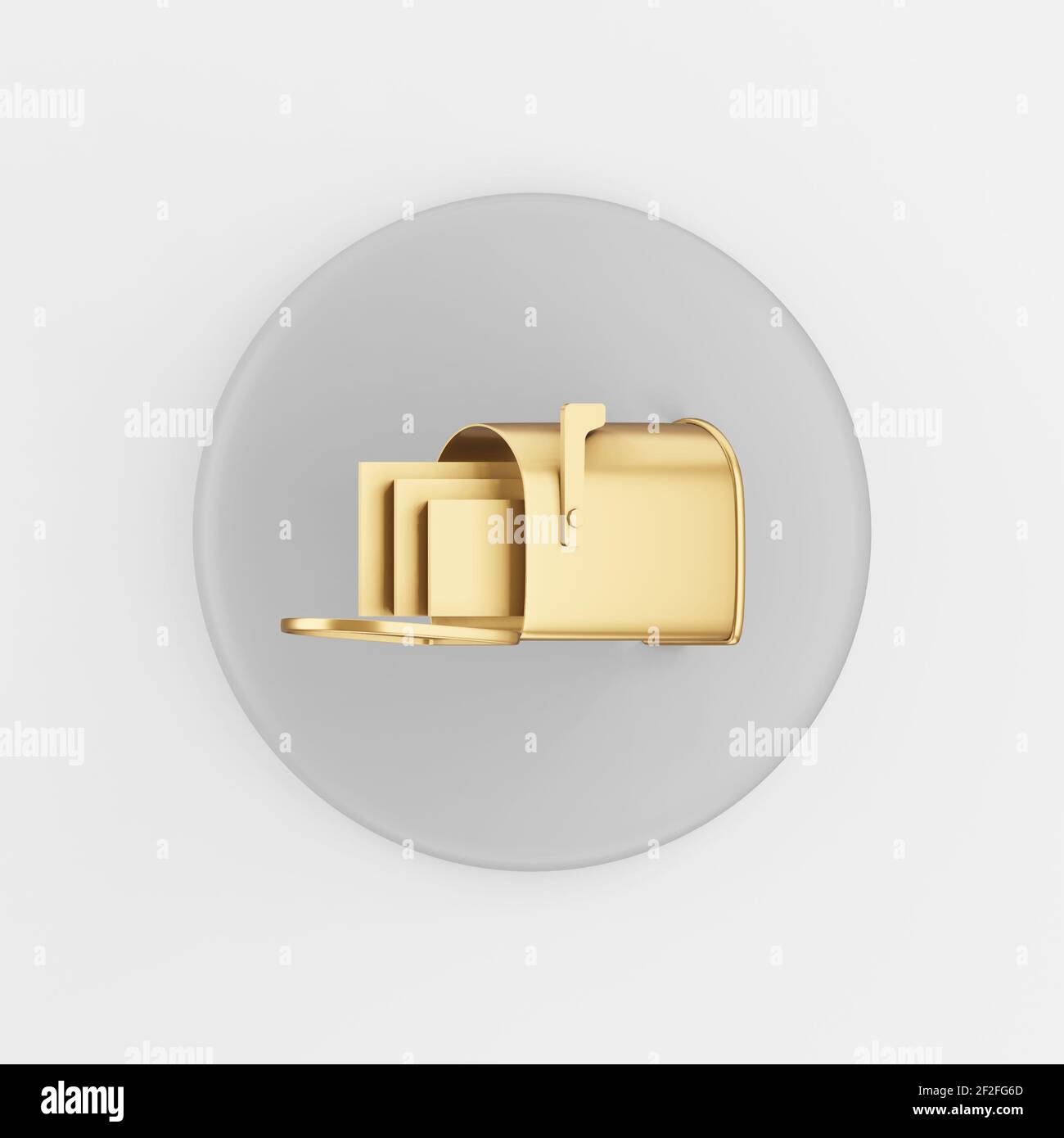 Gold mailbox icon in cartoon style. 3d rendering gray round button key, interface ui ux element ...