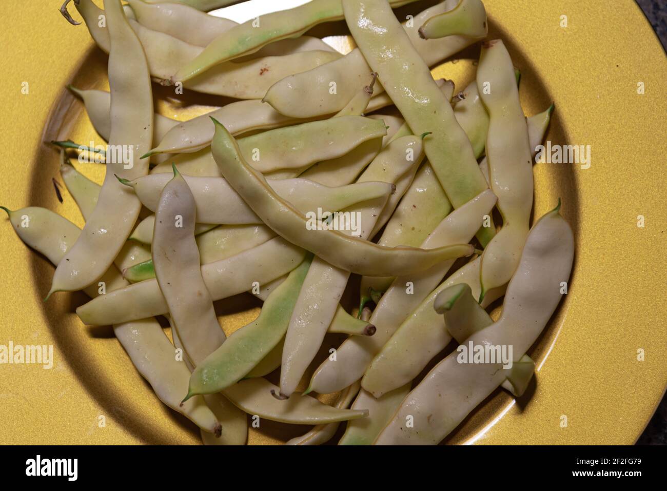 Pod bean vegetable salad. Pods of Phaseolus vulgaris L.. Fresh food ...