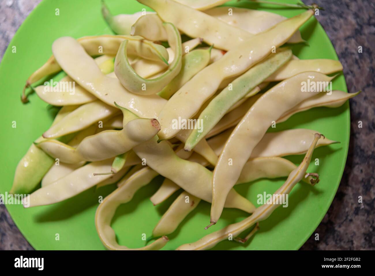 Pod bean vegetable salad. Pods of Phaseolus vulgaris L.. Fresh food ...