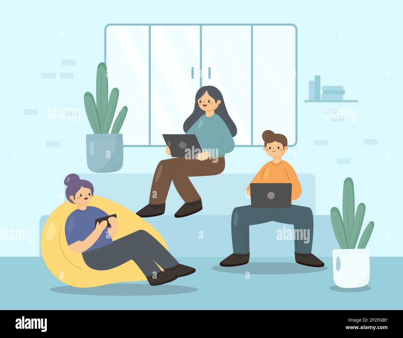 Flat-hand drawn coworking space Vector illustration Stock Vector Image ...
