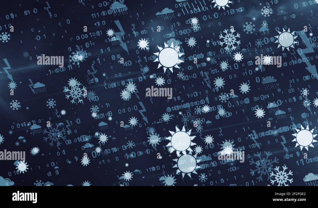 Weather symbols and icons 3d illustration. Abstract concept digital ...