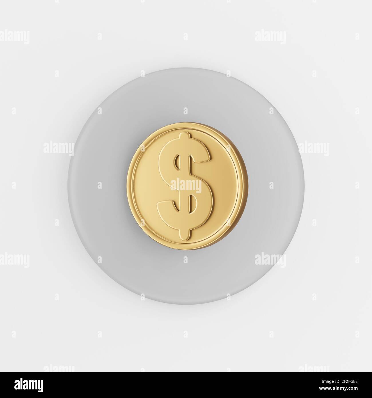 Dollar gold coin icon in cartoon style. 3d rendering gray round button ...