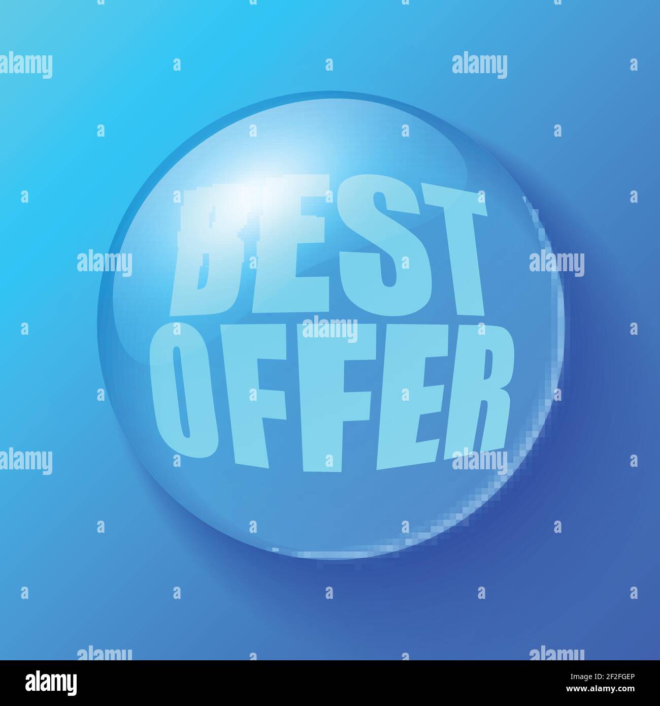 Blue bubble with best offer symbol on blue background realistic vector ...