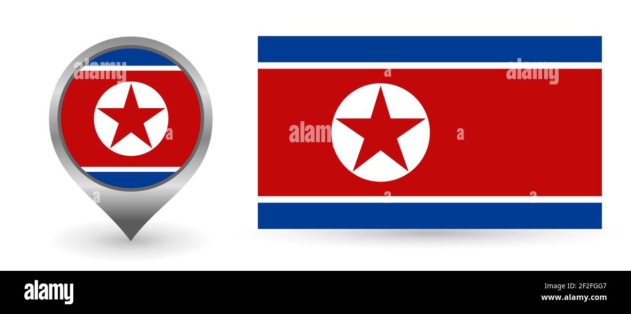 Vector flag DPRK. Location point with flag North Korea inside. Color ...