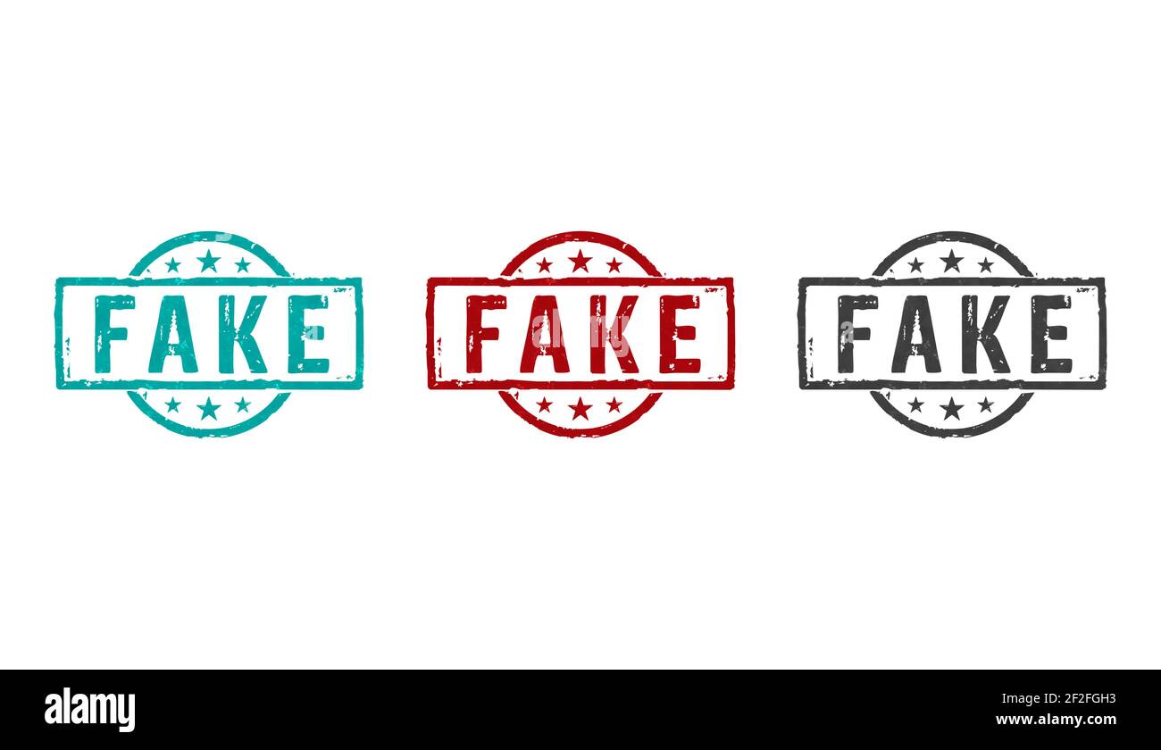 Fake stamp icons in few color versions. Fraud, imitation and fake news ...