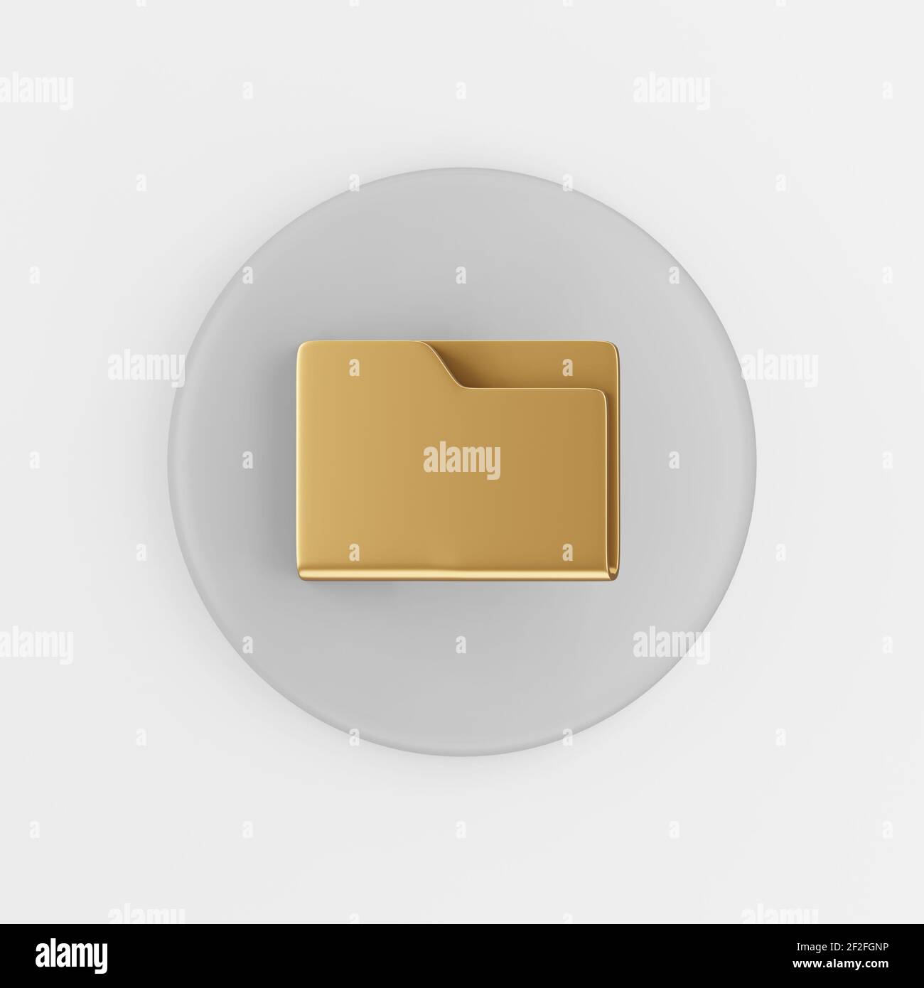 Gold folder icon in flat style. 3d rendering gray round button key, interface ui ux element ...