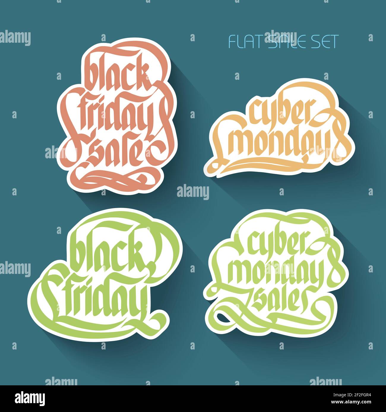 Typographical promotional inscriptions collection with calligraphic ...