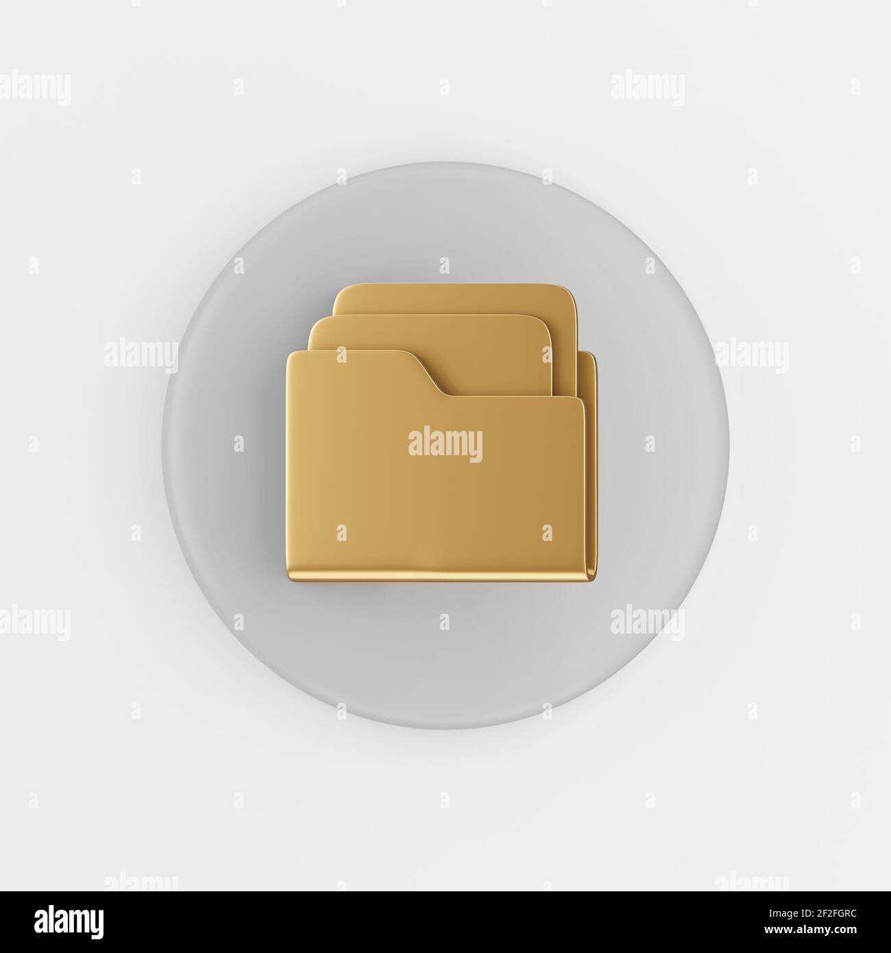Gold folder icon with documents in flat style. 3d rendering gray round button key, interface ui ...