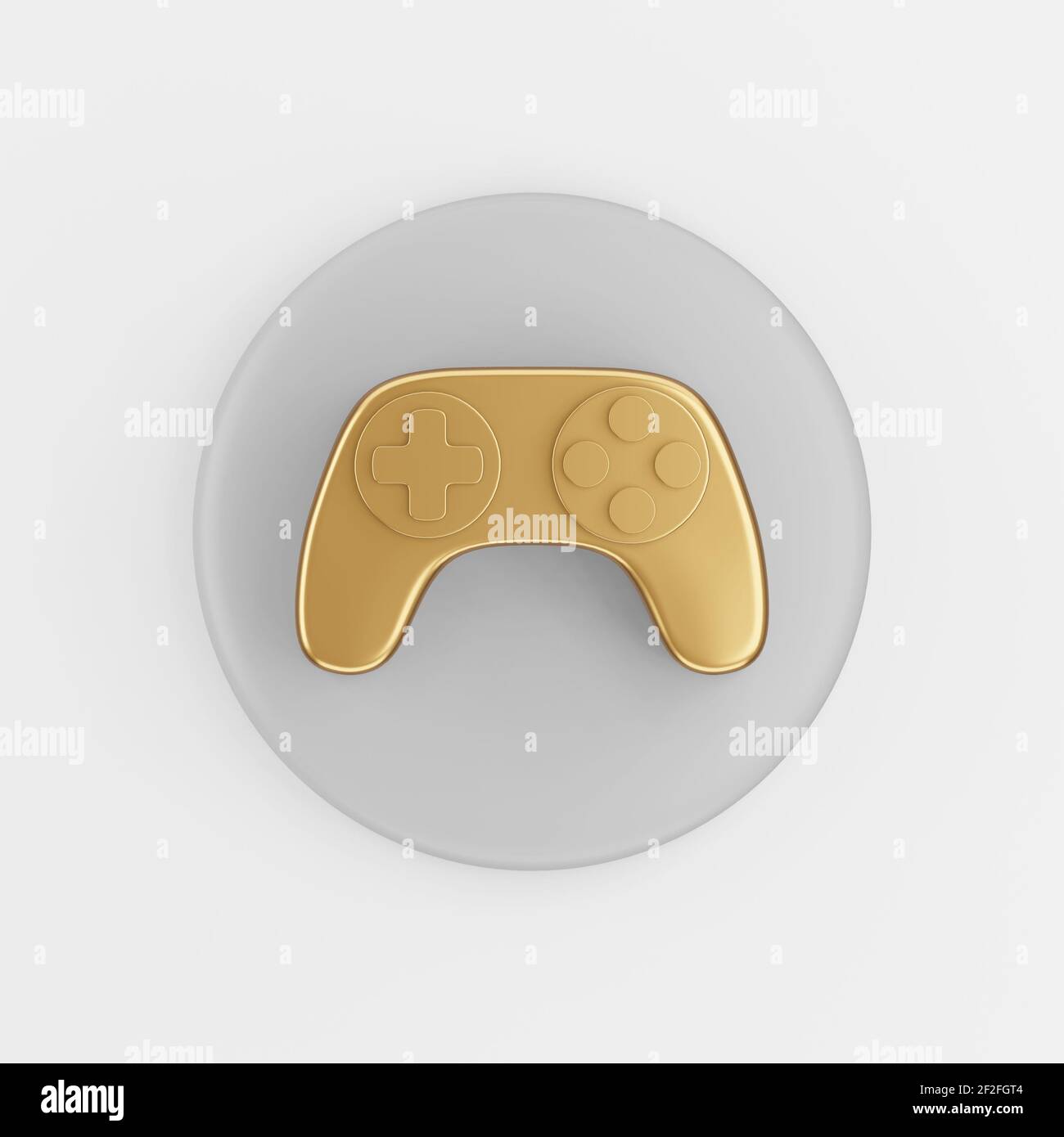 Gold gamepad icon in cartoon style. 3d rendering gray round button key, interface ui ux element ...