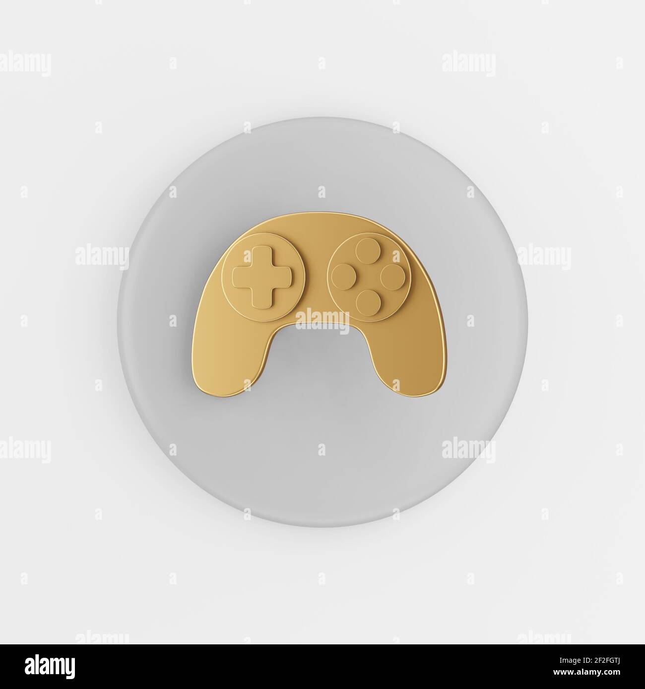 Gold joystick icon in flat style. 3d rendering gray round button key, interface ui ux element ...