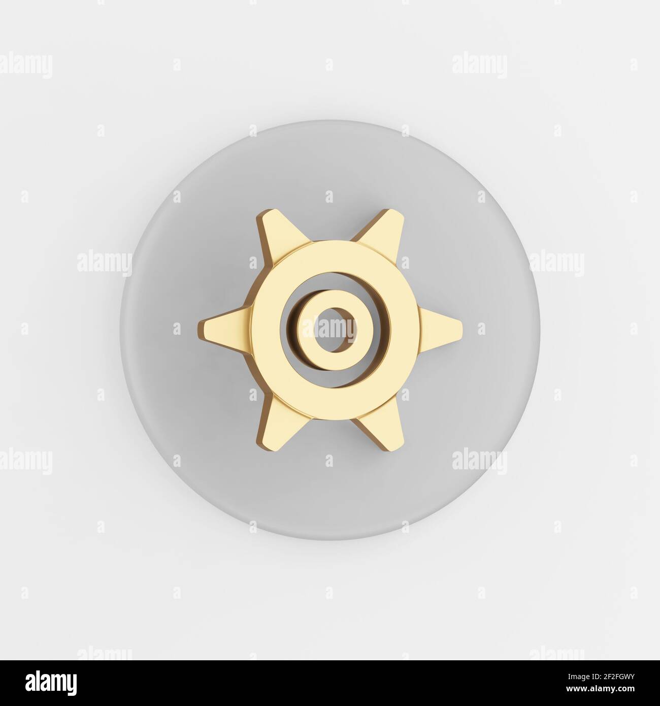 Gold gear icon in cartoon style. 3d rendering gray round button key, interface ui ux element ...
