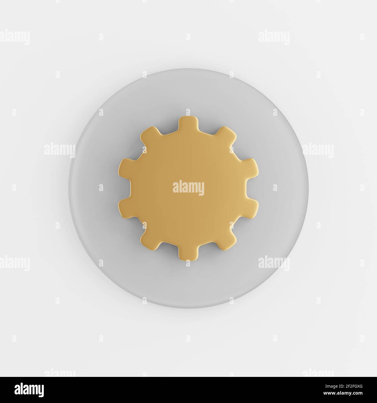 Gold gear icon in flat style. 3d rendering gray round button key, interface ui ux element Stock ...
