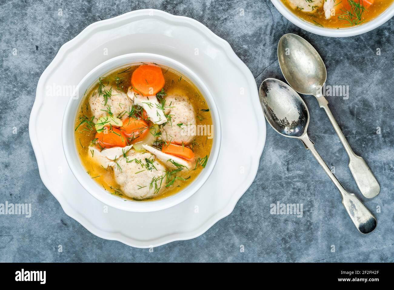 Chicken and matzo ball soup - traditional Ashkenazi Jewish dish for ...