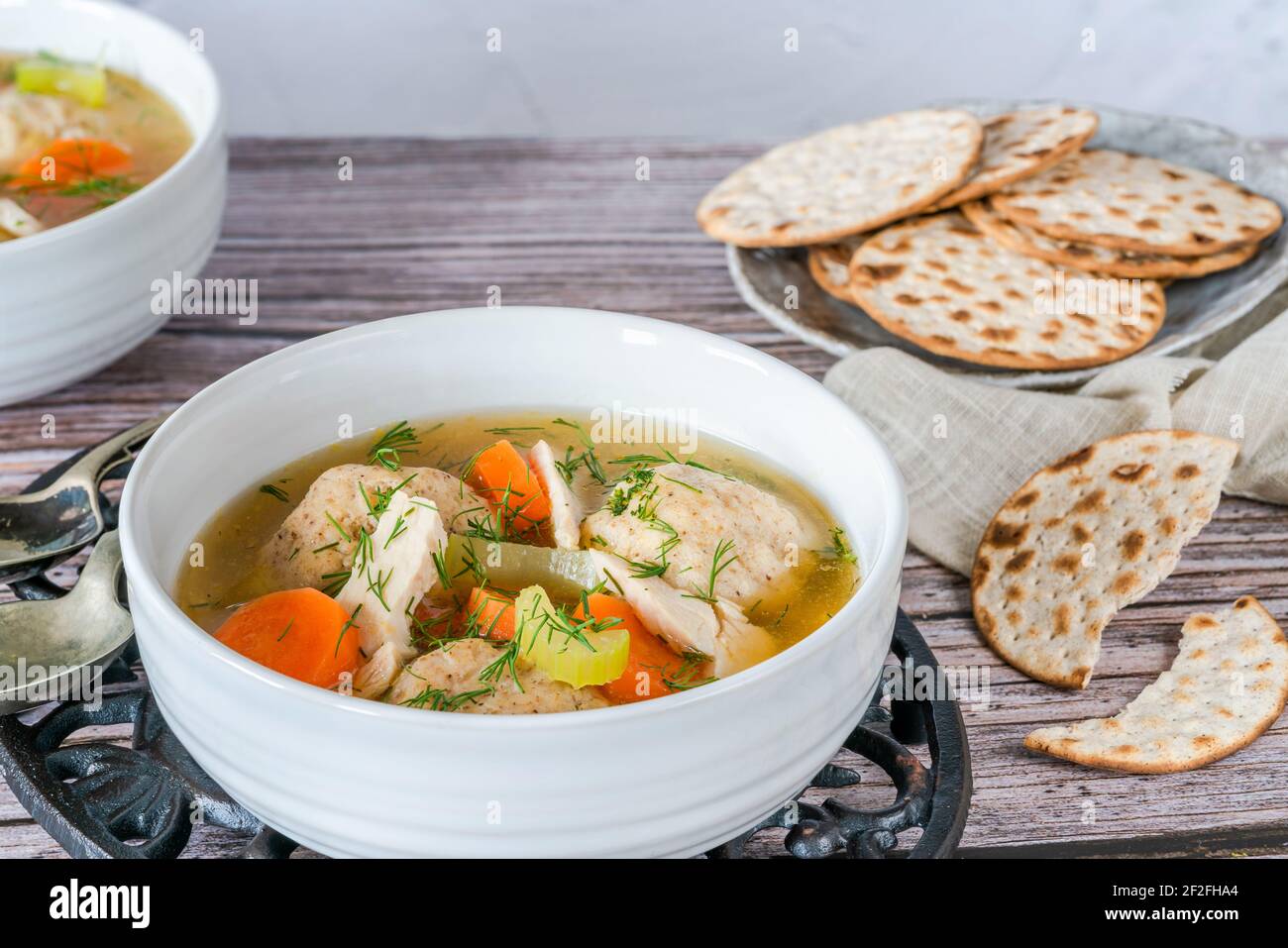 Chicken and matzo ball soup - traditional Ashkenazi Jewish dish for ...