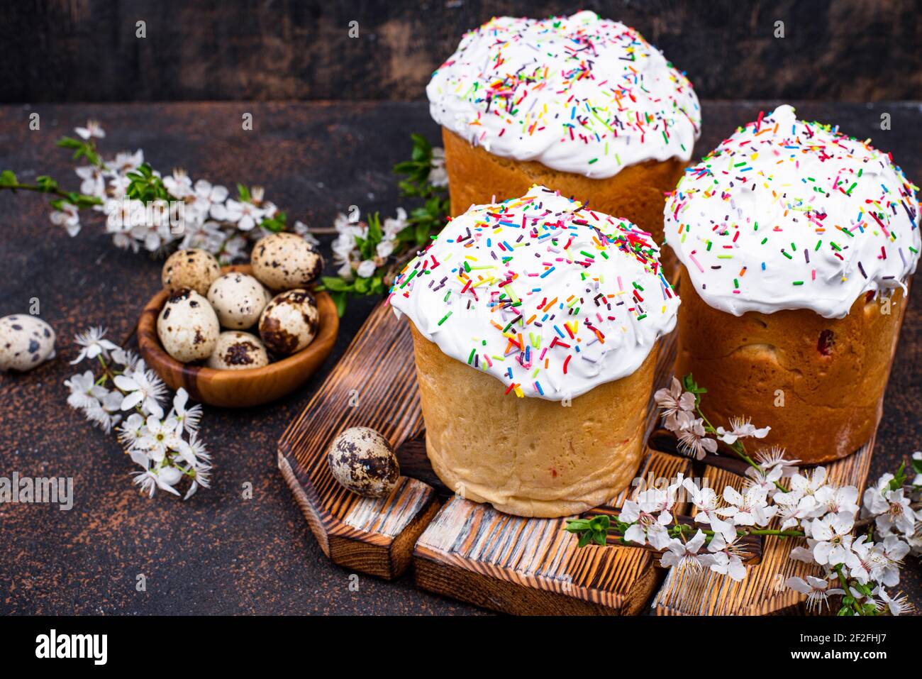 Traditional Easter cake kulich with topping Stock Photo - Alamy