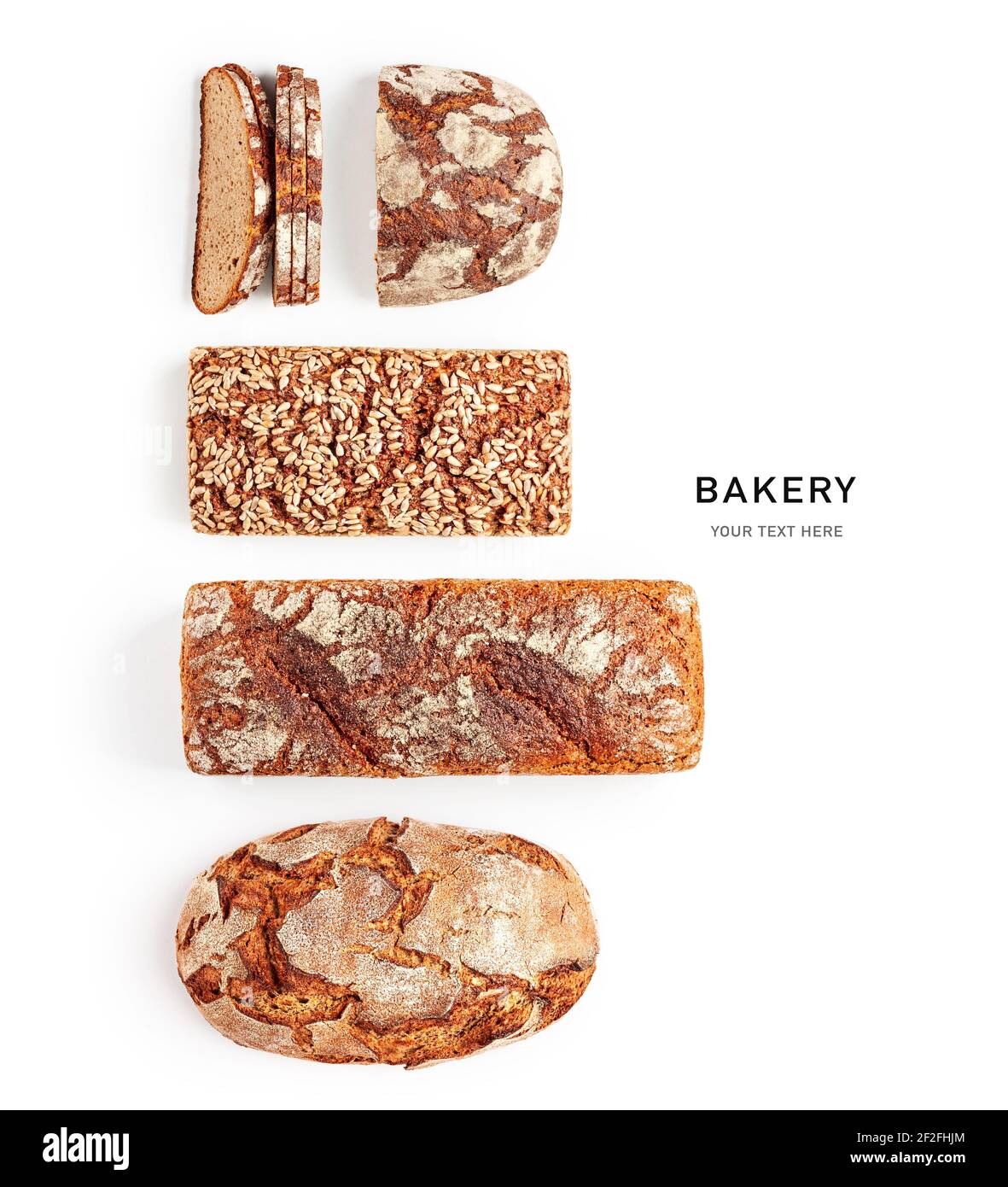 Fresh crusty bread creative collection and layout isolated on white ...