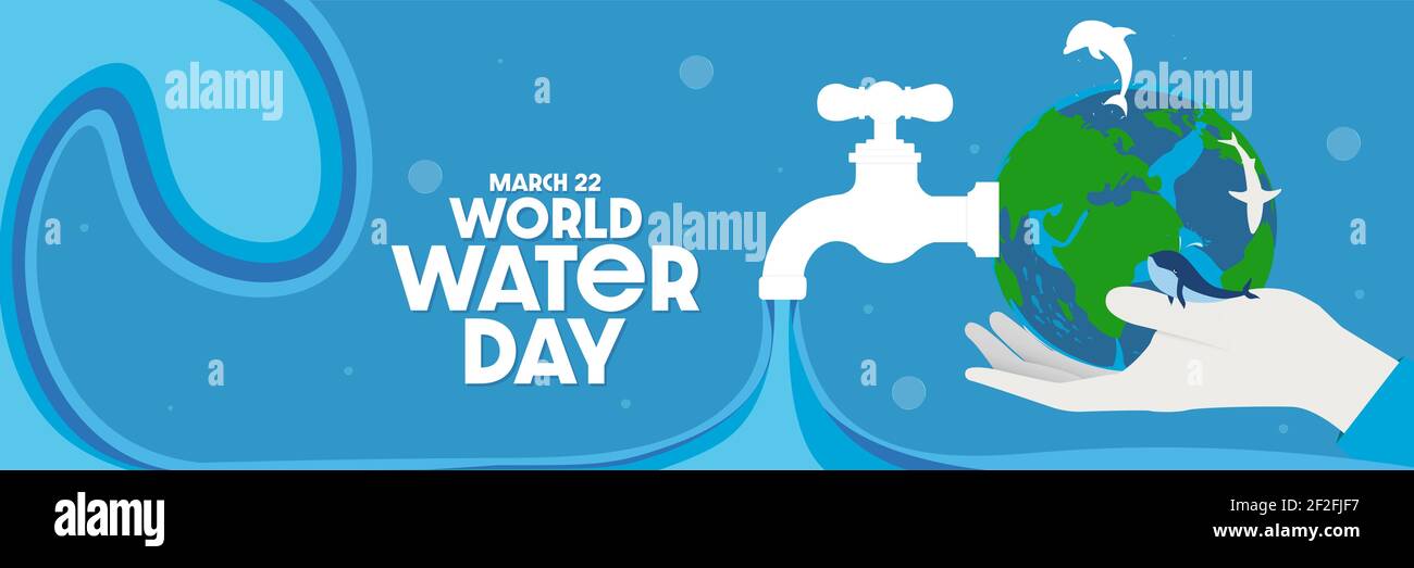 Save water world water day header or banner - handhold faucet or water ...
