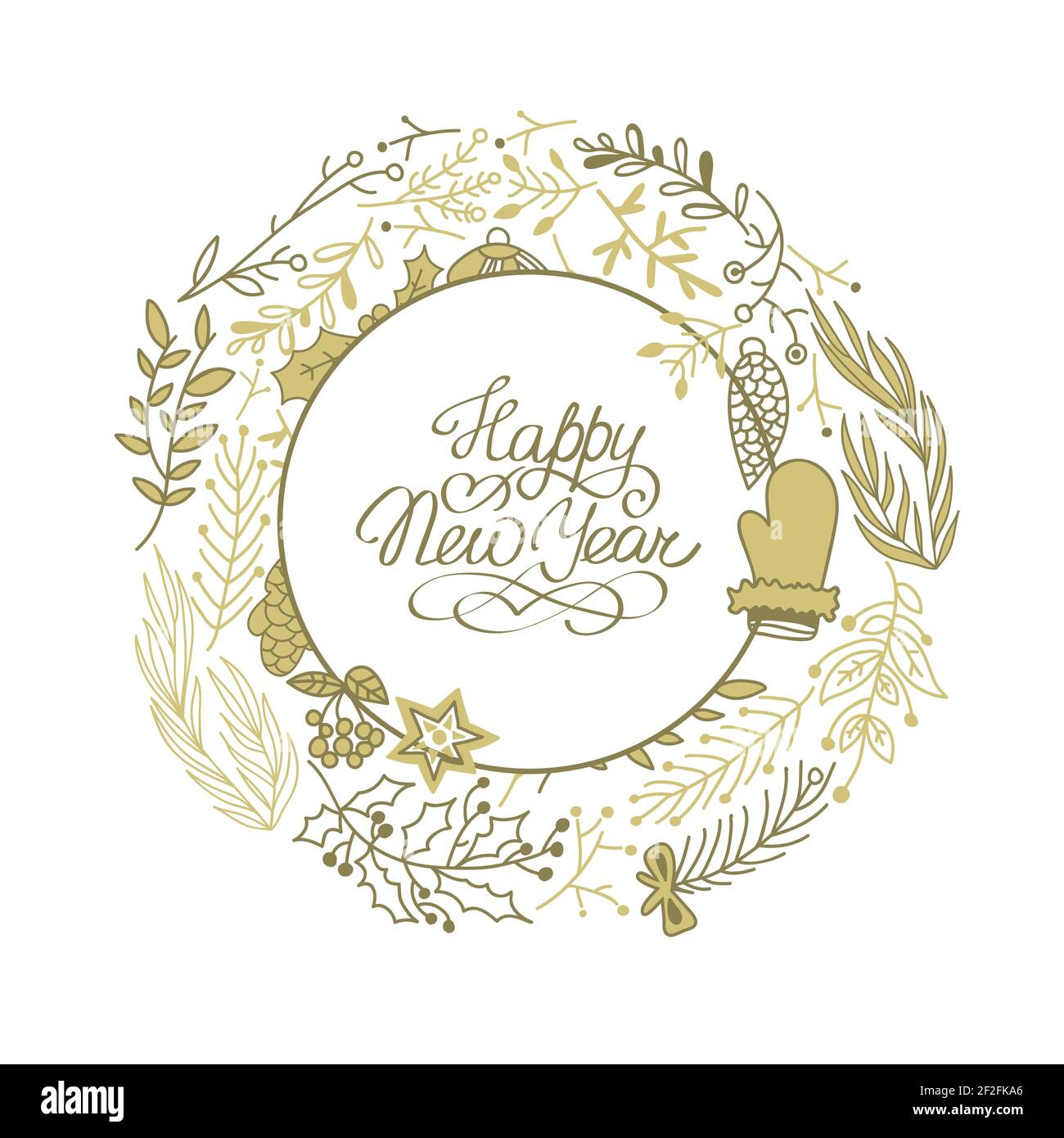 Happy New Year design concept in the hand drawing style. Vector ...