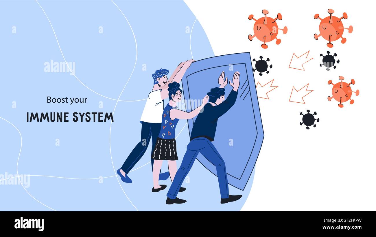 Boosting immune system web banner concept with people protecting ...
