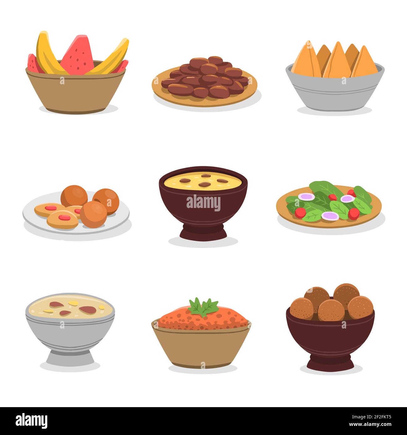Hand drawn iftar meal elements collection Vector illustration Stock ...