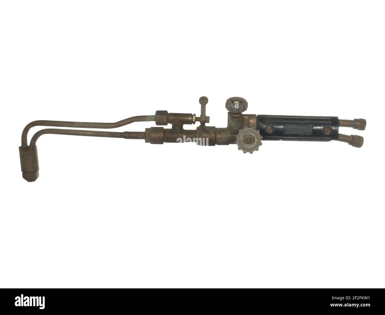 Old manual gas cutter with two valves isolated on white background ...